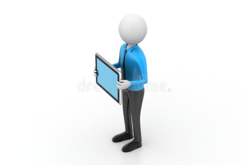 3d Man Showing the Tablet Computer Stock Illustration - Illustration of ...