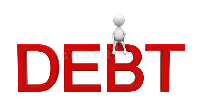 3d Man Sitting on Debt Text Concept Stock Illustration - Illustration ...