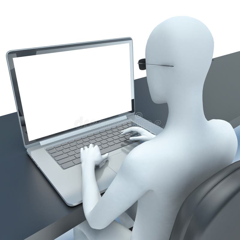 3d White Man Sitting With A Laptop Stock Illustration - Illustration of ...