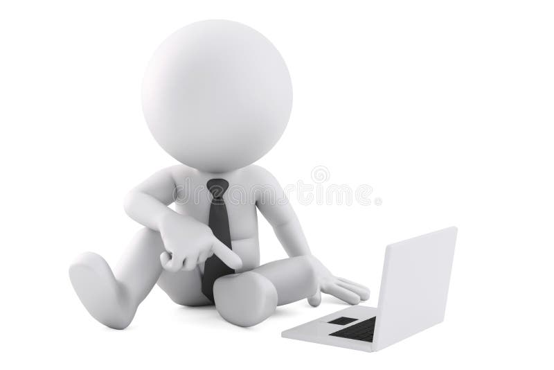 3d Man Sitting with Laptop. 3D Illustration Stock Illustration ...