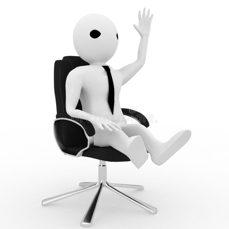 3d Man Sitting on Office Chair and Wave Hand Illustration Stock ...
