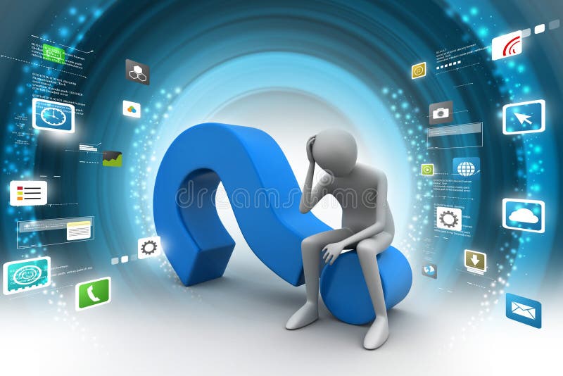 3d Man Sitting on the Question Mark Stock Illustration - Illustration ...