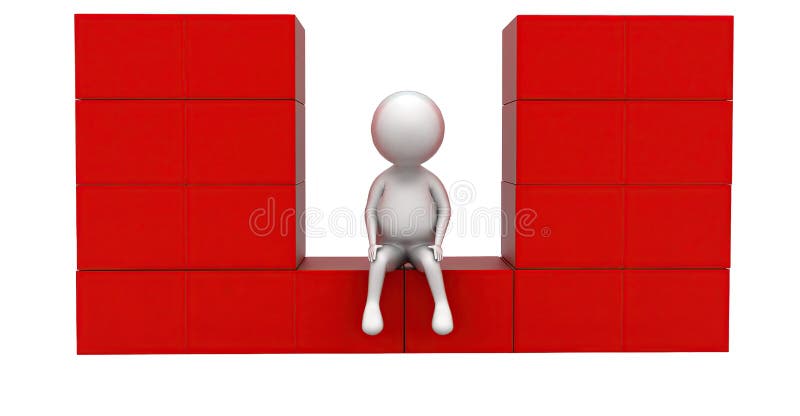 3d Man Sitting on Red Block Concept Stock Illustration - Illustration ...