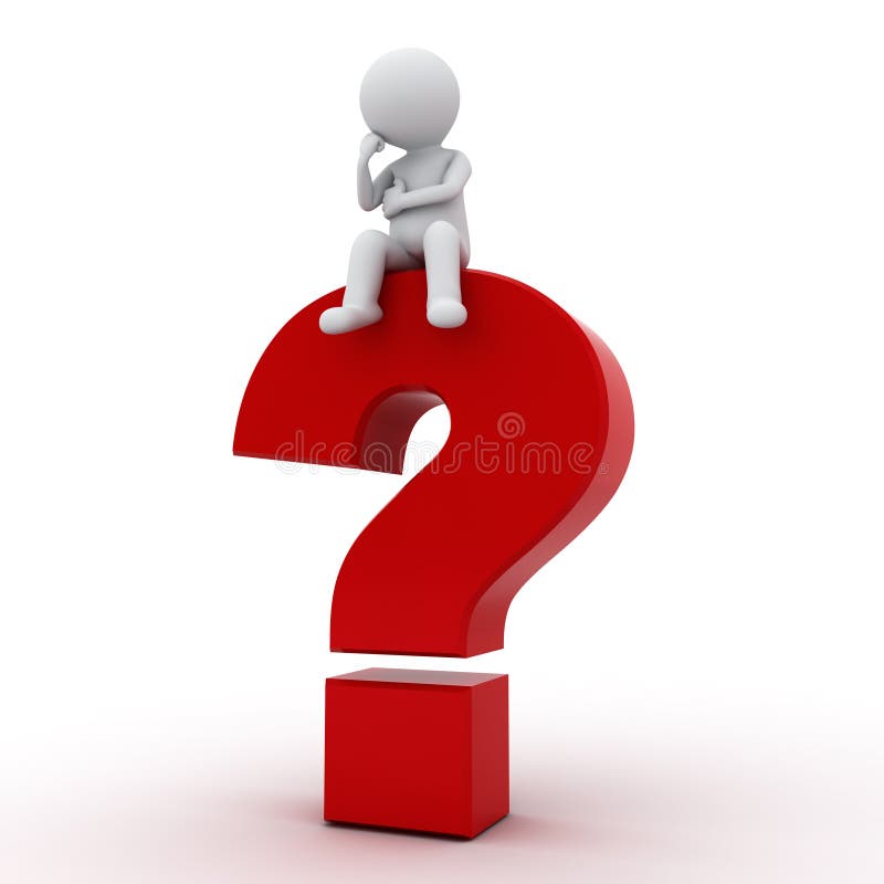 3d Man Sitting and Thinking with Red Question Mark Over White Stock ...