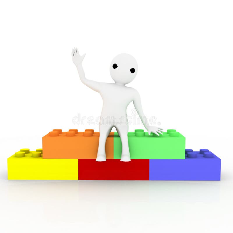 3d Man Sitting On Structure Of Blocks And Wave Hand Illustration Stock ...