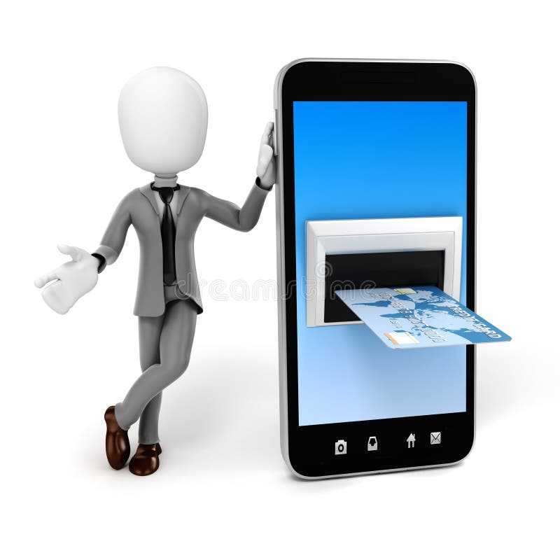 3d Man, Smart Phone and Credit Card Stock Illustration - Illustration ...