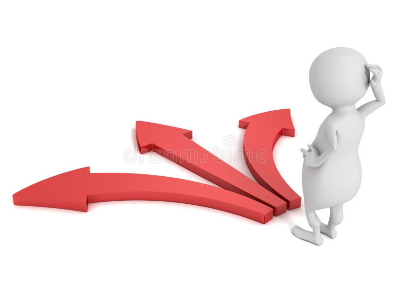 3d Man Solves the Difficult Problem of Choice on Different Arrows Stock ...