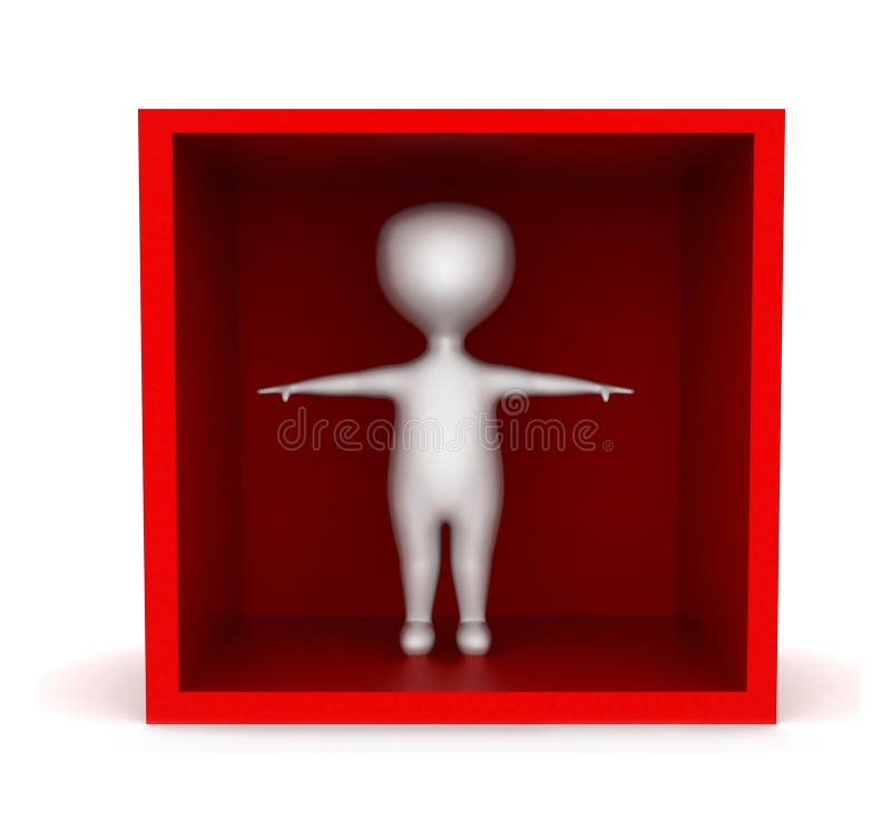 3d Man Standing Inside a Box with Its Hands Elevated Concept Stock ...