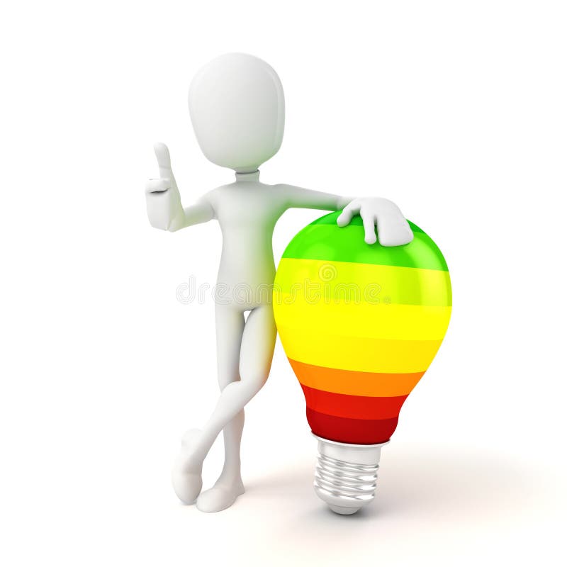 3d Man Standing Near a Light Bulb Stock Illustration - Illustration of ...