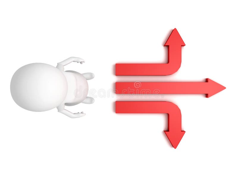 3d Man Solves the Difficult Problem of Choice on Different Arrows Stock ...