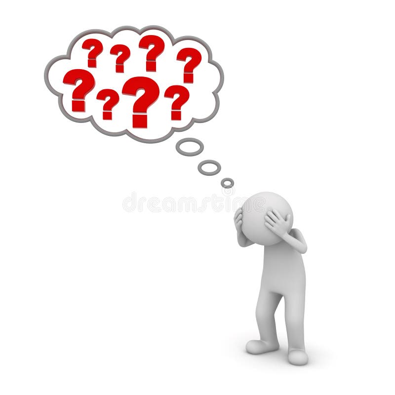 3d Man Standing and Thinking with Red Question Marks in Thought Bubble ... 3d Man Standing and Thinking with Red Question Marks in Thought Bubble ...
