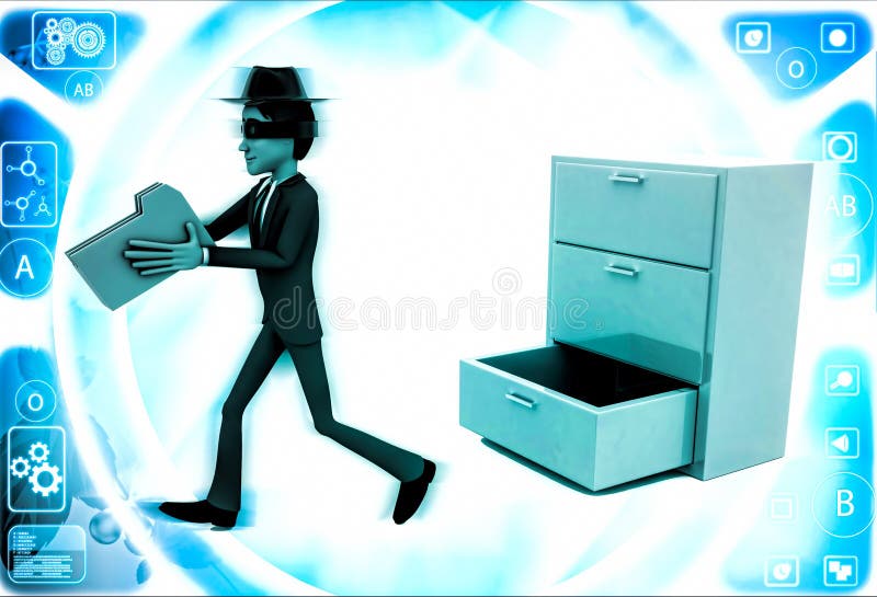 3d Man Stealing Files From Drawer Illustration Stock Illustration ...