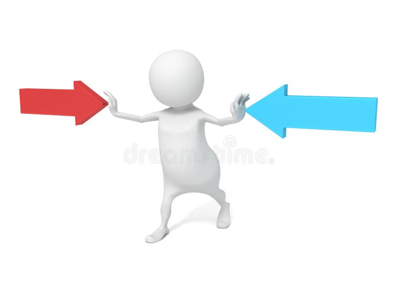 3d Man Stop Concept Arrows Pointing in Opposite Directions Stock ...