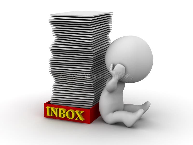 3D Man with Full Inbox stock illustration. Illustration of worked ...