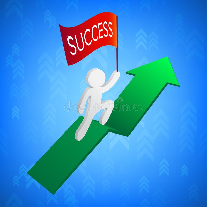 3D Man with Success Flag on Green Arrow Stock Vector - Illustration of ...