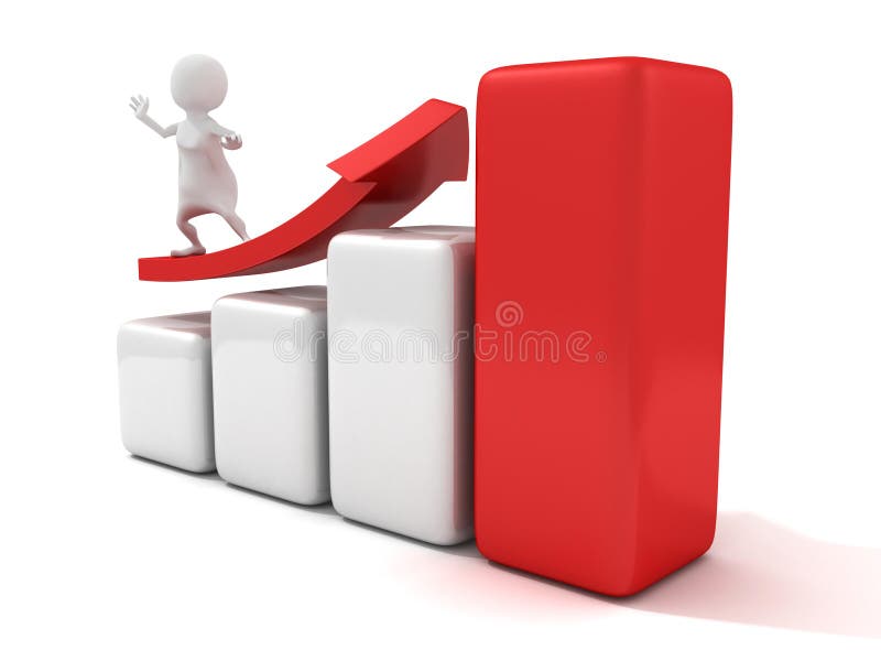 3d Man Surfing on Red Growing Arrow Success Bar Chart Stock ...