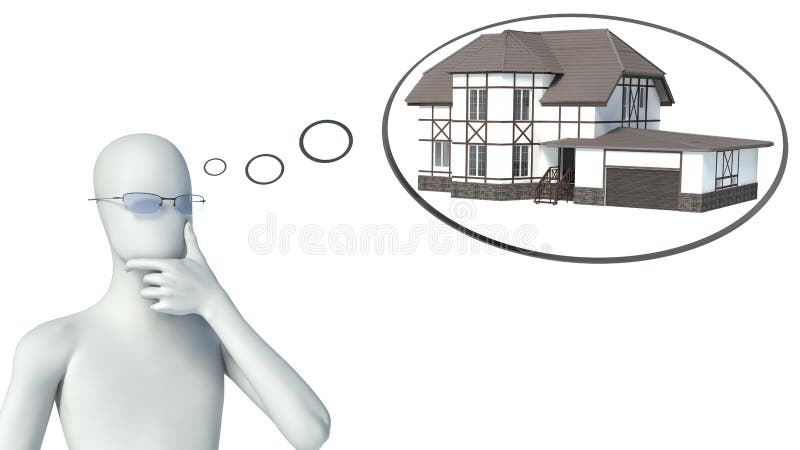 3d Man Thinking about Buying a Home Stock Illustration - Illustration ...