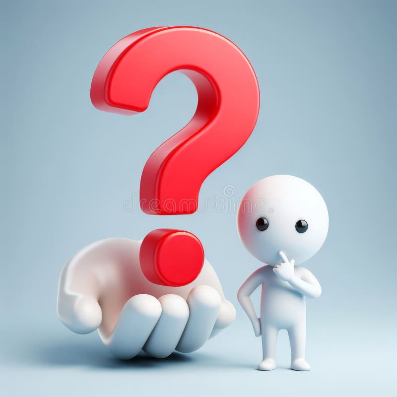 3D Stickman Thinking Photo with Big Question Mark Stock Illustration ...
