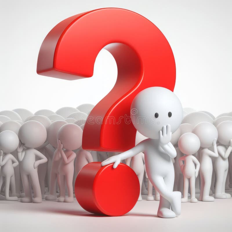 3D Stickman Thinking Photo with Big Question Mark Stock Illustration ...