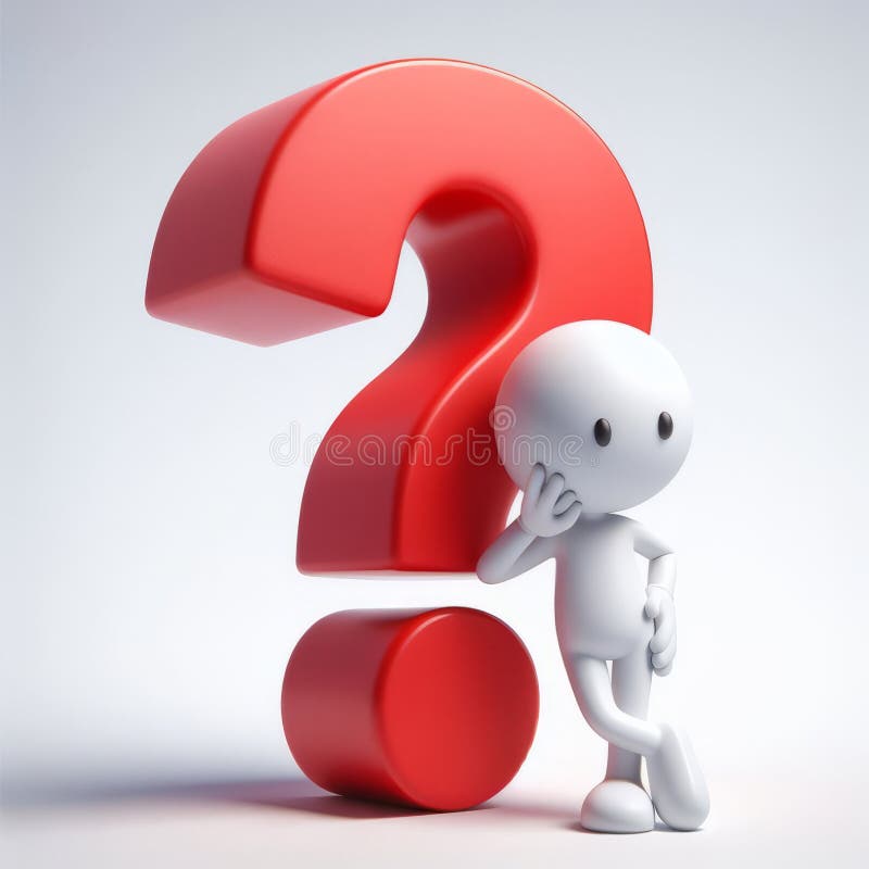 3D Stickman Thinking Photo with Big Question Mark Stock Illustration ...