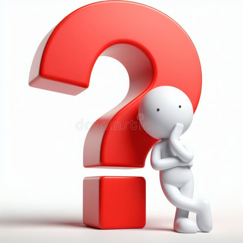 3D Stickman Thinking Photo with Big Question Mark Stock Illustration ...