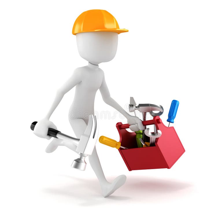 3d man with tools box stock illustration. Illustration of service ...