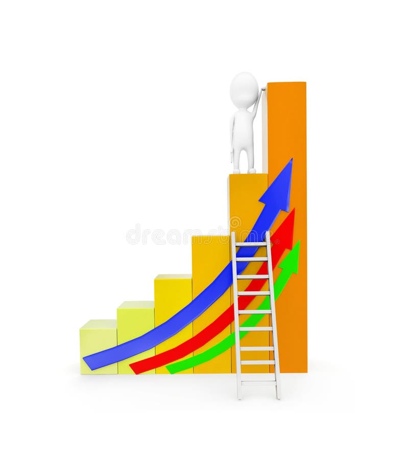 3d Man on the Top of Bar Graph with the Help of Ladder Concept Stock ...