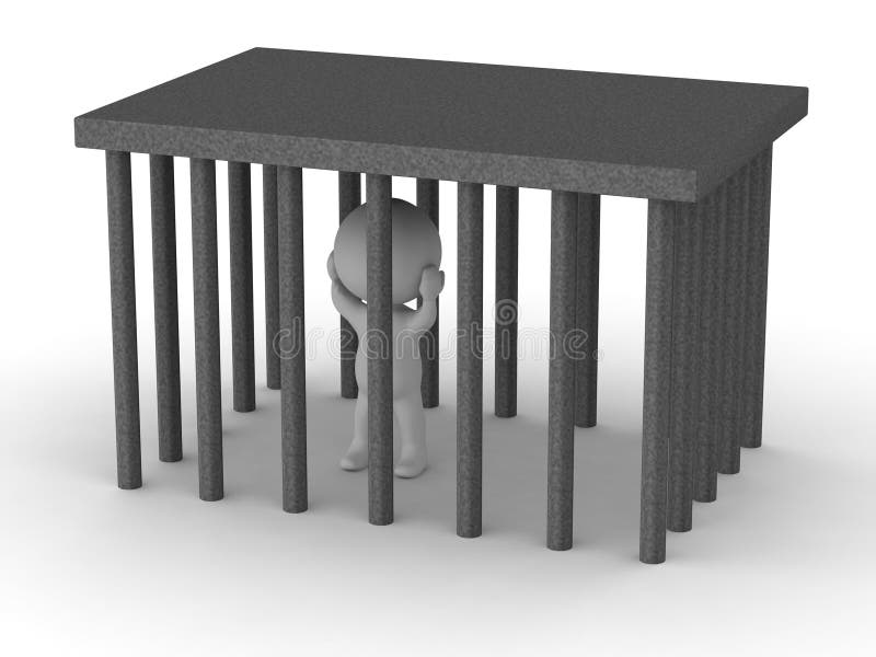 3D man trapped in cage stock illustration. Illustration of people ...