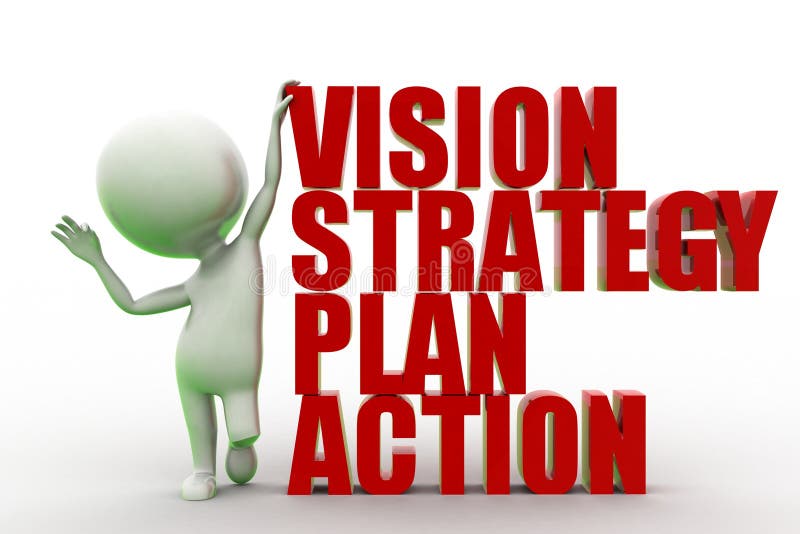 Vision Strategy Plan Action Thinker beside 3D Words Stock Illustration ...