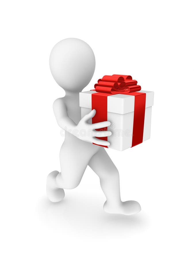 3d Man Walking with Gift Box in Hands. Stock Illustration ...