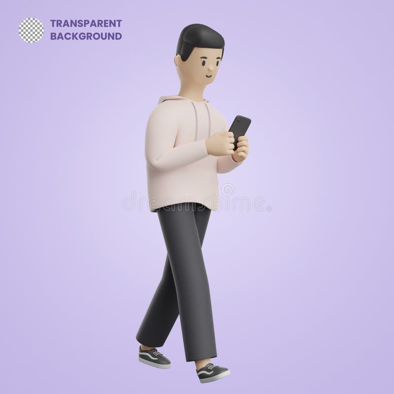 3D Man Walking Mobile Phone Happy Work from Anywhere Stock Illustration ...