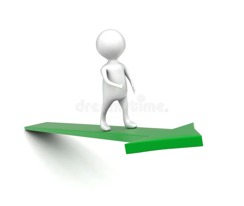 3d Man Walking Upward in a Green Arrow Concept Stock Illustration ...