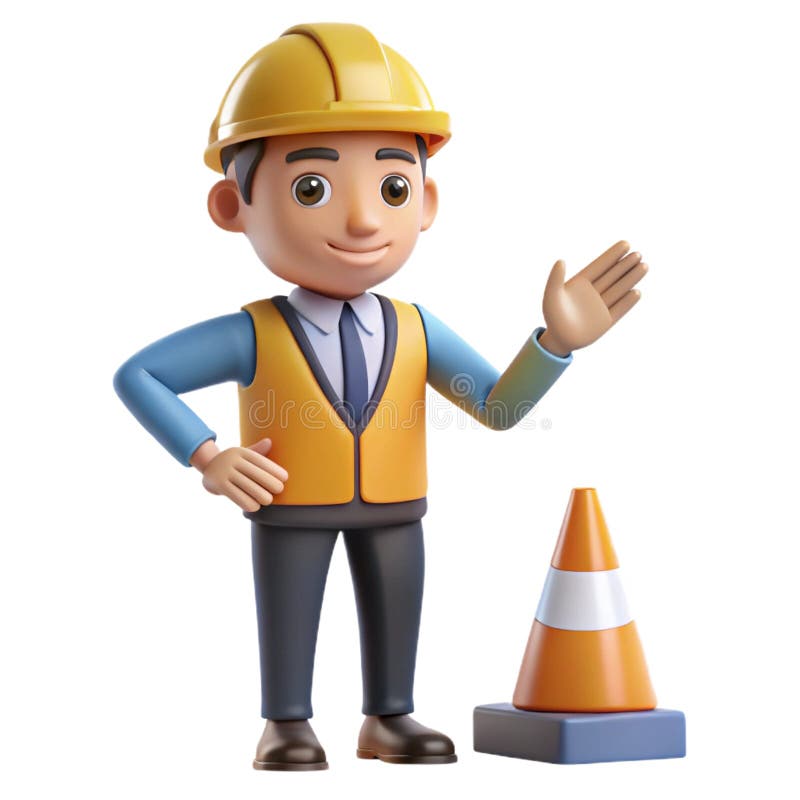 3D Man Warning about a Construction Site Stock Illustration ...