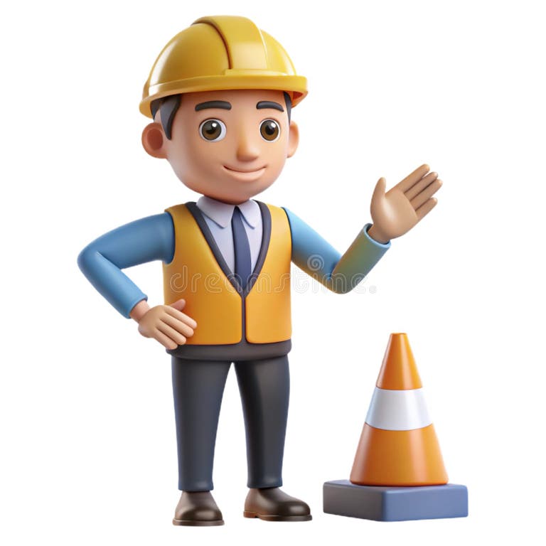 3D Man Warning about a Construction Site Stock Illustration ...
