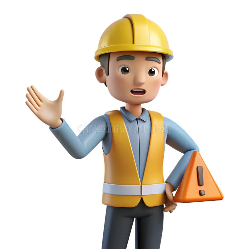 3D Man Warning about a Construction Site Stock Illustration ...