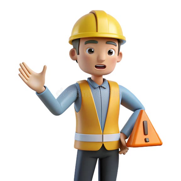 3D Man Warning about a Construction Site Stock Illustration ...