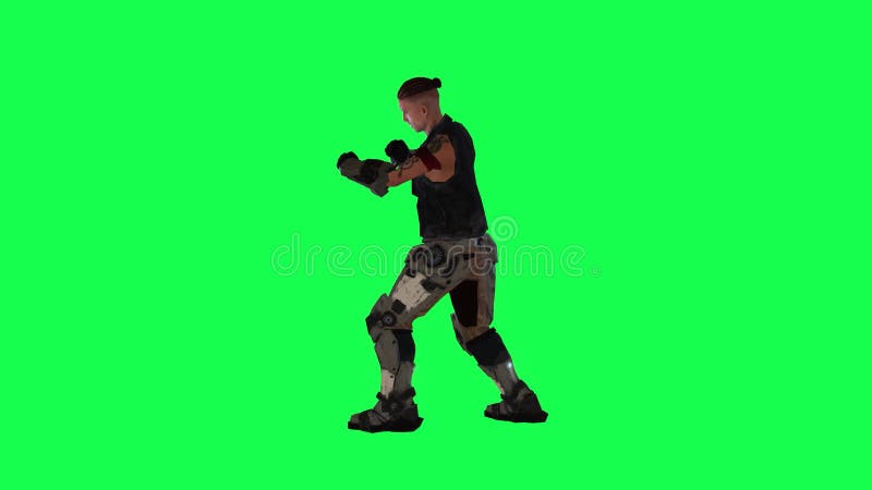 3d Man Warrior Punching and Fighting from Opposite Angle on Green ...