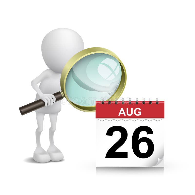 3d Man Watching a Calendar with a Magnifying Glass Stock Vector ...
