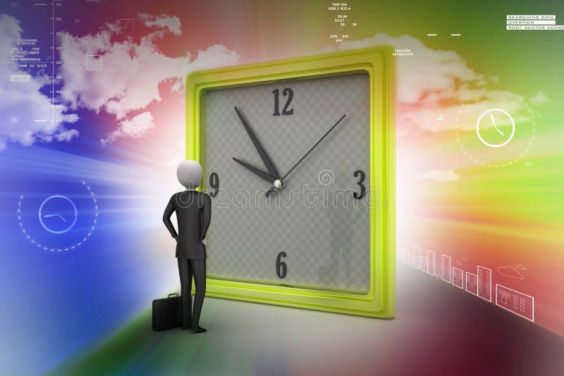 3d man watching the clock stock illustration. Illustration of ...