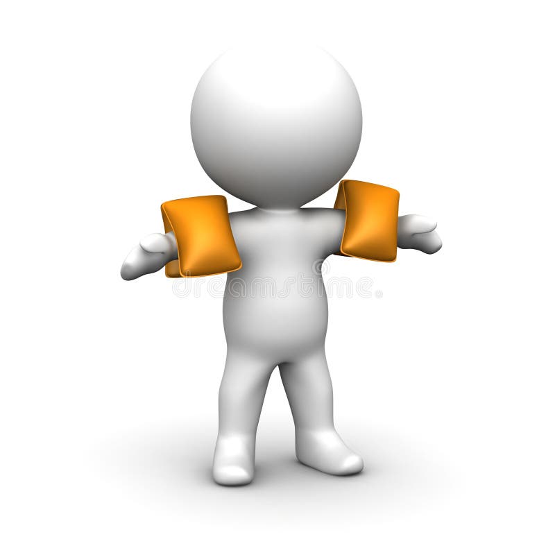 3D Man Wearing Arm Life Buoys - Help Concept Stock Illustration ...