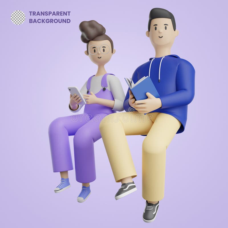 3D Man Women Sitting Partnership Brainstorm Teamwork Success Stock ...