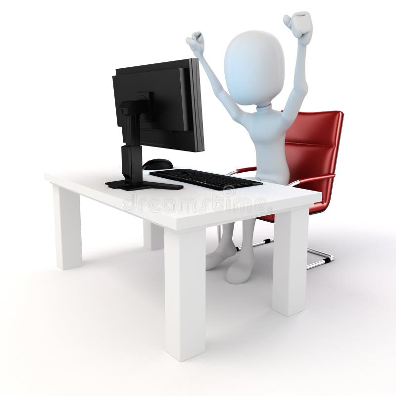 3d man working on computer stock illustration. Illustration of success ...