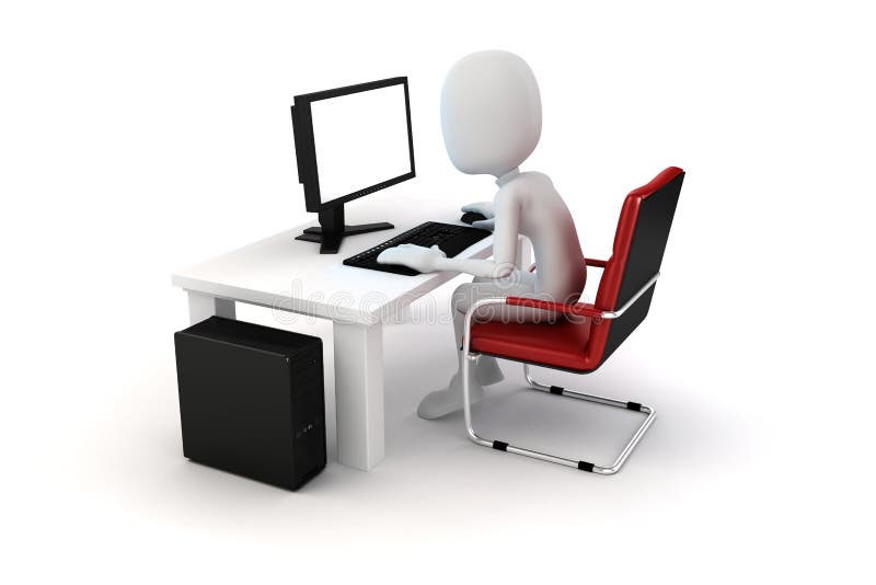 3d Man, Working at Computer Stock Illustration - Illustration of ...