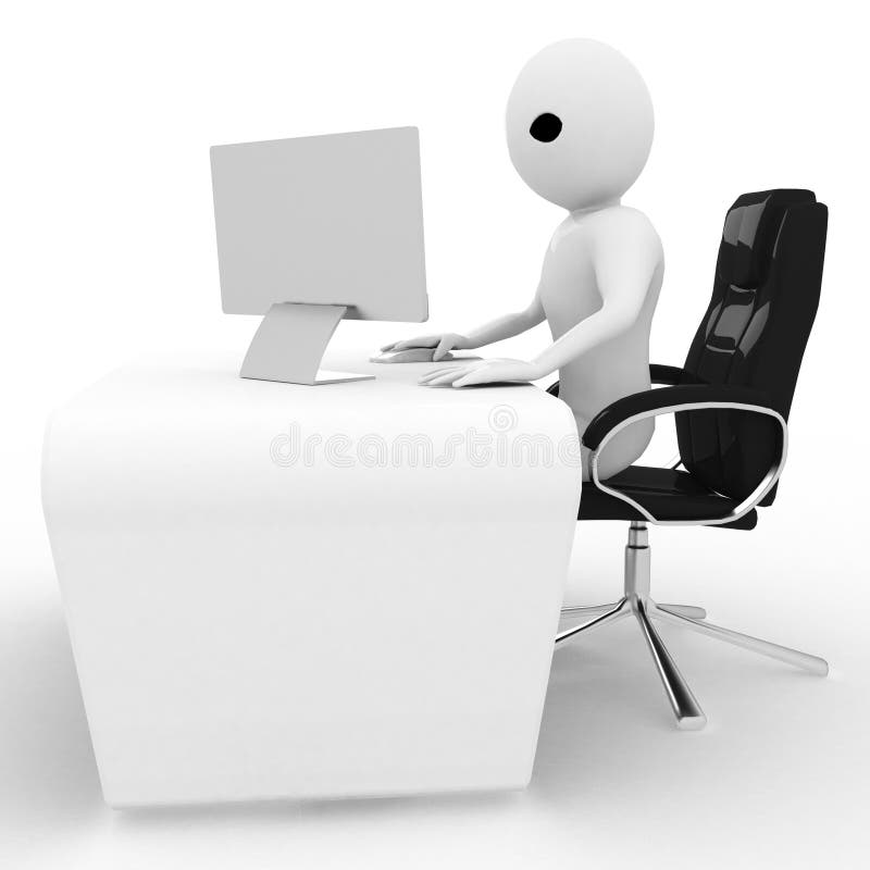 Man Working with a Computer on a Desk. Stock Vector - Illustration of ...
