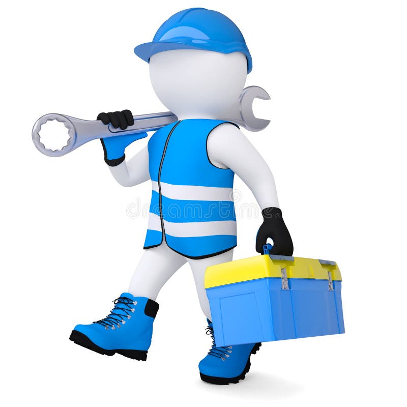 3d Man with Wrench and Tool Box Stock Illustration - Illustration of ...