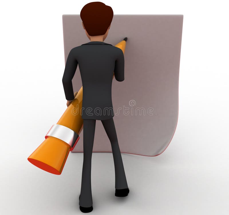3d Man Write On Paper Using Paper Concept Stock Illustration ...