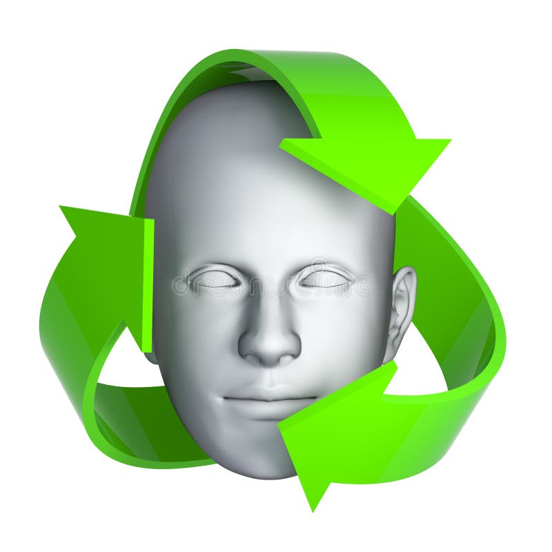 3d Mans Head with Recycle Symbols Stock Illustration - Illustration of ...