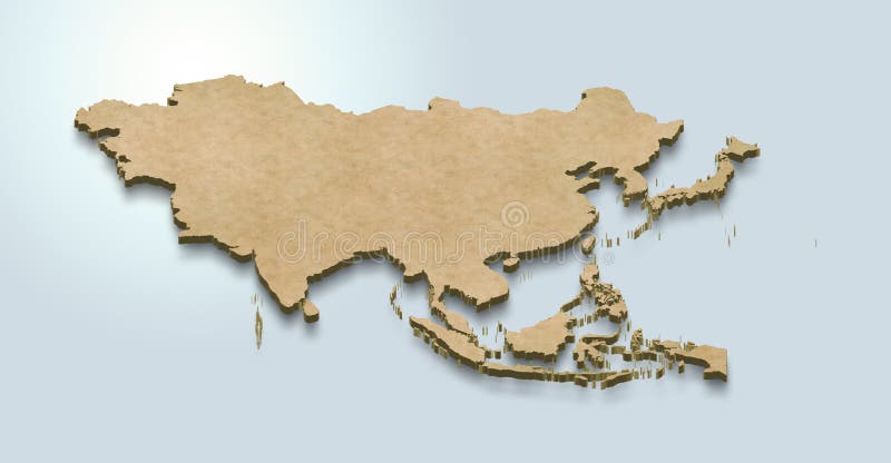 3D Map Brown of Asia on White Background Stock Illustration ...