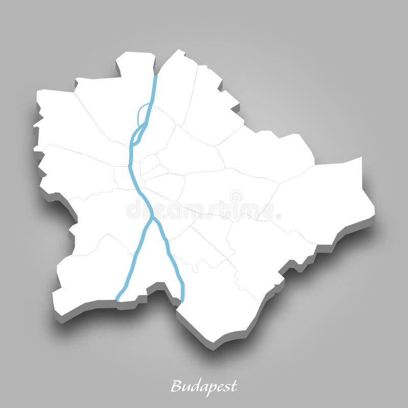 3D Map of Budapest with Waterways Highlighted Stock Illustration ...