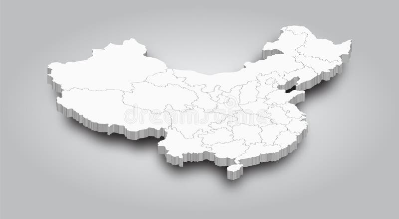 3D Map of China and Province with Shadow on Gradient Gray Color ...